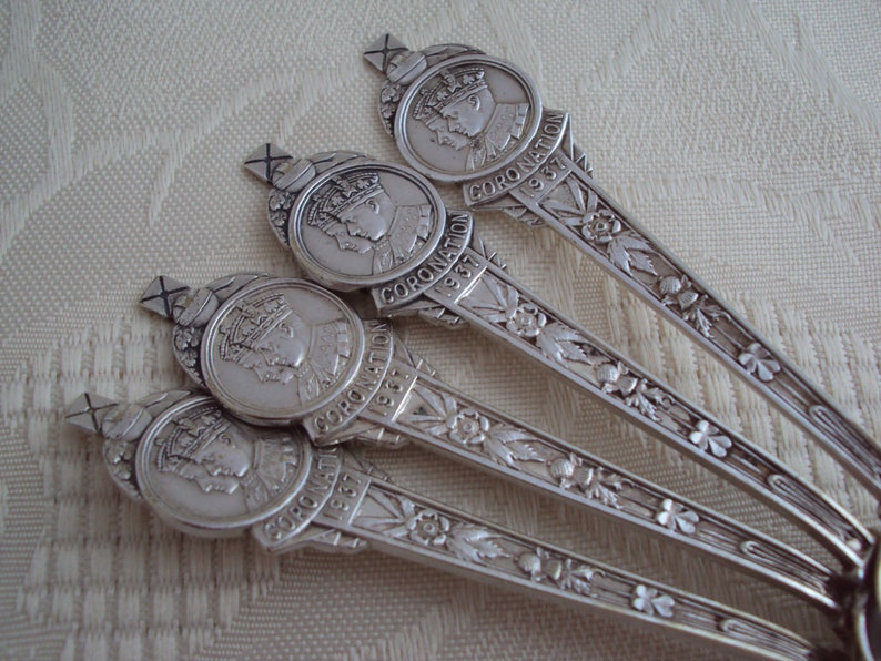 King George VI Coronation 1937 Set of 4 Silver Plated Teaspoons Cooper ...