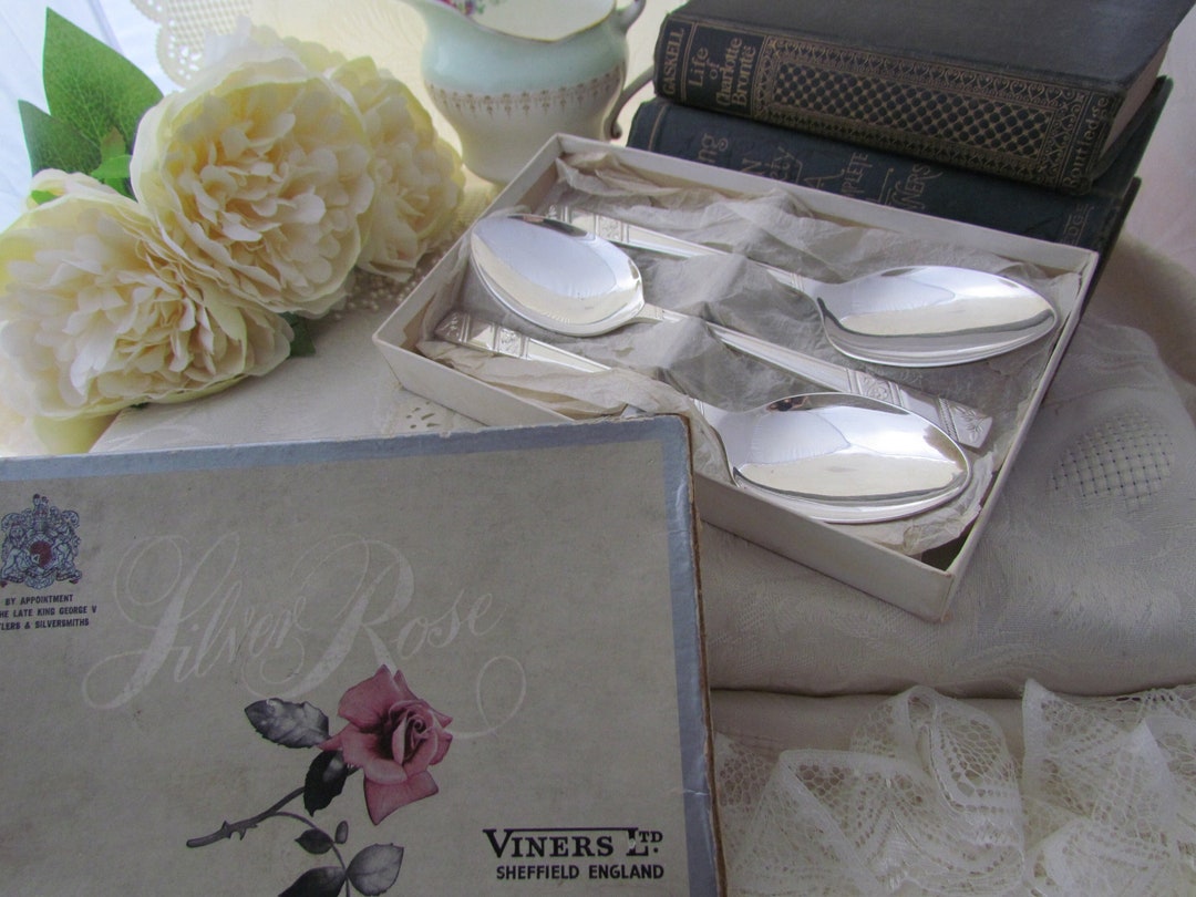 Vintage Viners Silver Rose Design - Silver Plated Set of 6 Dessert ...