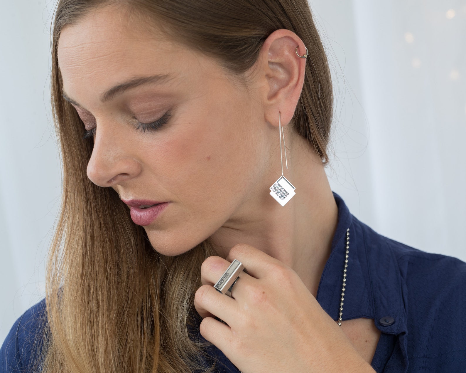 Jewish Earrings, Silver Dangle Earrings, Geometric Threader Earrings ...