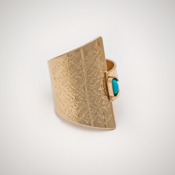 Unique Gold Ring Engraved Ring Statement Ring Turquoise | Etsy