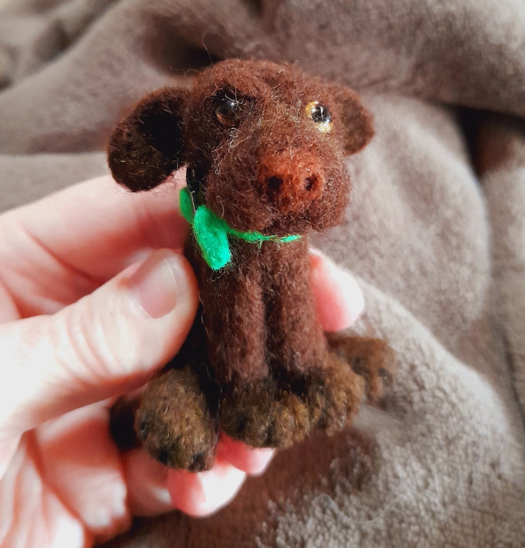 Cute Needle Felted Chocolate Labrador Miniature With Green Felt Collar ...