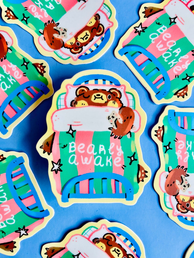Bearly Awake Vinyl Sticker / Cute Bear Sticker / Dishwasher Safe / Cute ...