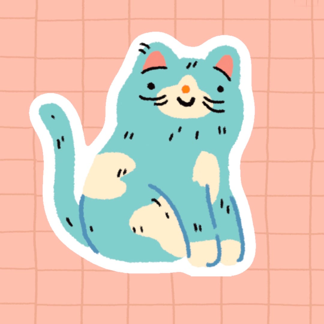 Blue Cat Sticker - Kawaii Cute Pastel Stickers - Dopamine Illustration ...