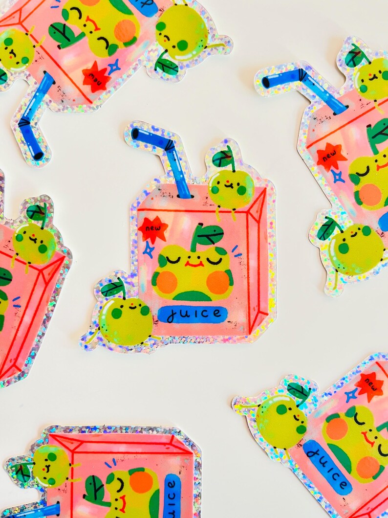 Froggo Apple Juice Vinyl Sticker / Cute Kawaii Colorful and Quirky ...