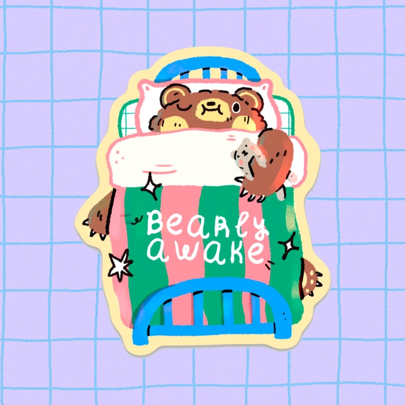 Bearly Awake Vinyl Sticker / Cute Bear Sticker / Dishwasher Safe / Cute ...