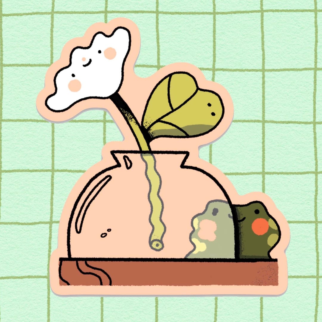 Shy Frog and Daisy Sticker / Durable Vinyl Sticker / Dishwasher Safe ...