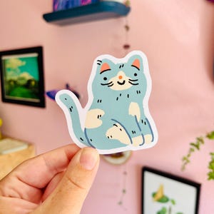 Blue Cat Sticker - Kawaii Cute Pastel Stickers - Dopamine Illustration ...