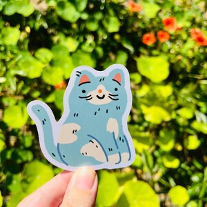 Blue Cat Sticker - Kawaii Cute Pastel Stickers - Dopamine Illustration ...