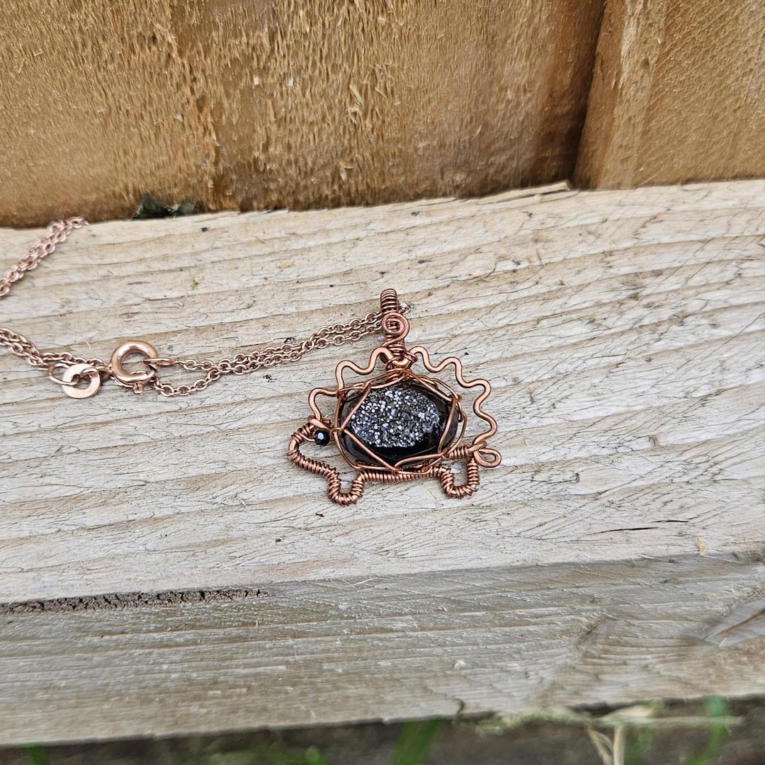 Hedgehog Necklace, Copper Wire Animal, Woodland Creature, Black Agate ...