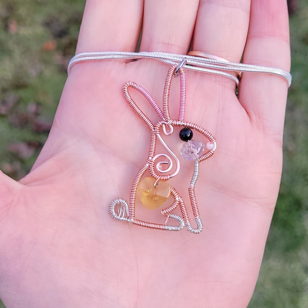 Custom Wire Wrapped Rabbit Necklace: Artisan Copper & Silver - Etsy