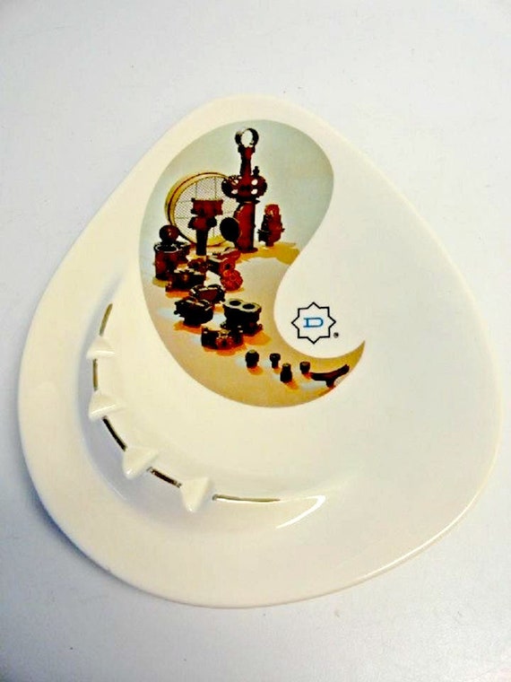 Atomic Era White Ceramic Ashtray With Gold Accents & Paisley | Etsy