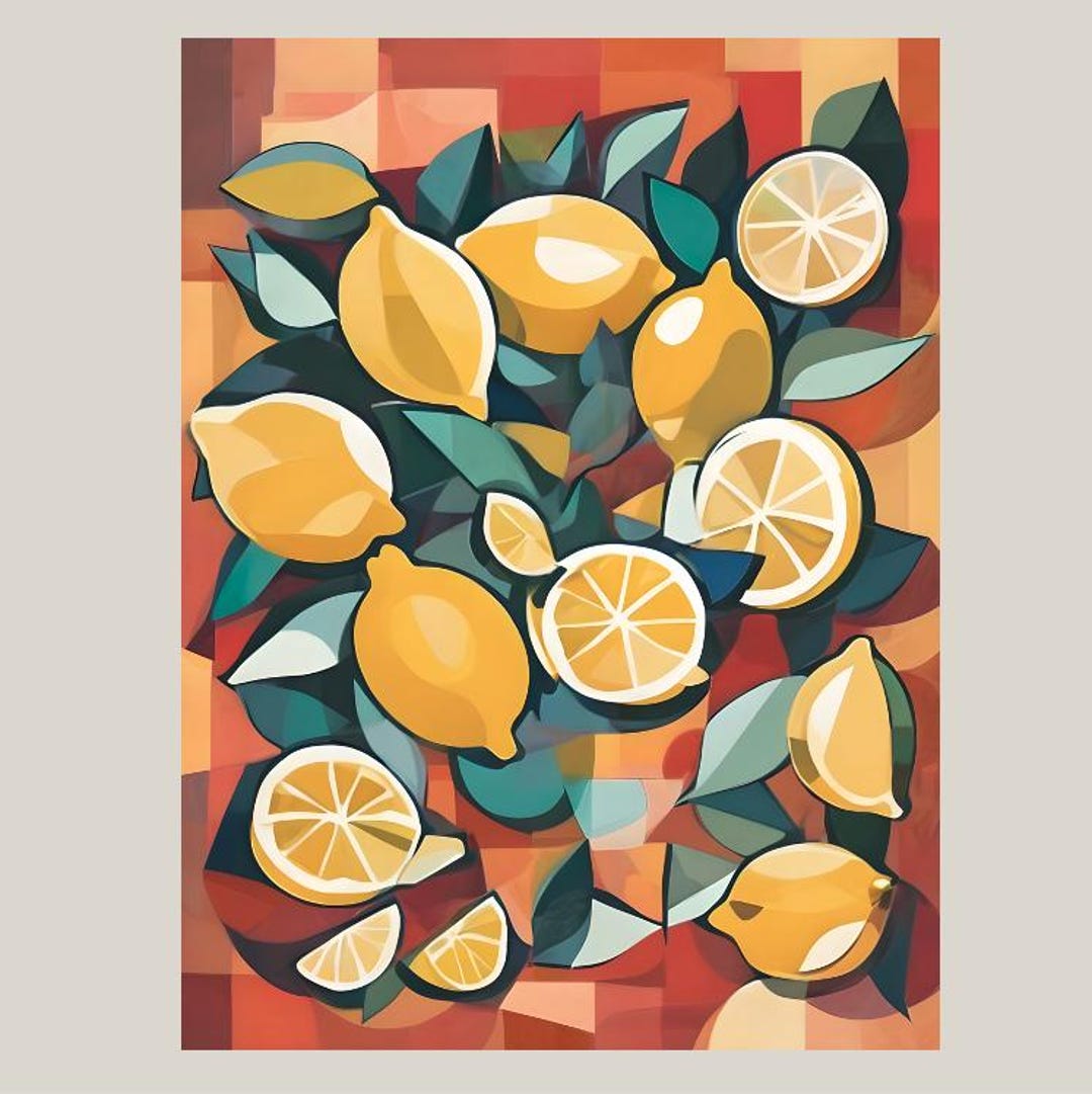 Lemons Illustration, Lemon Cubism Poster, Cubist Still Life Lemon Art ...