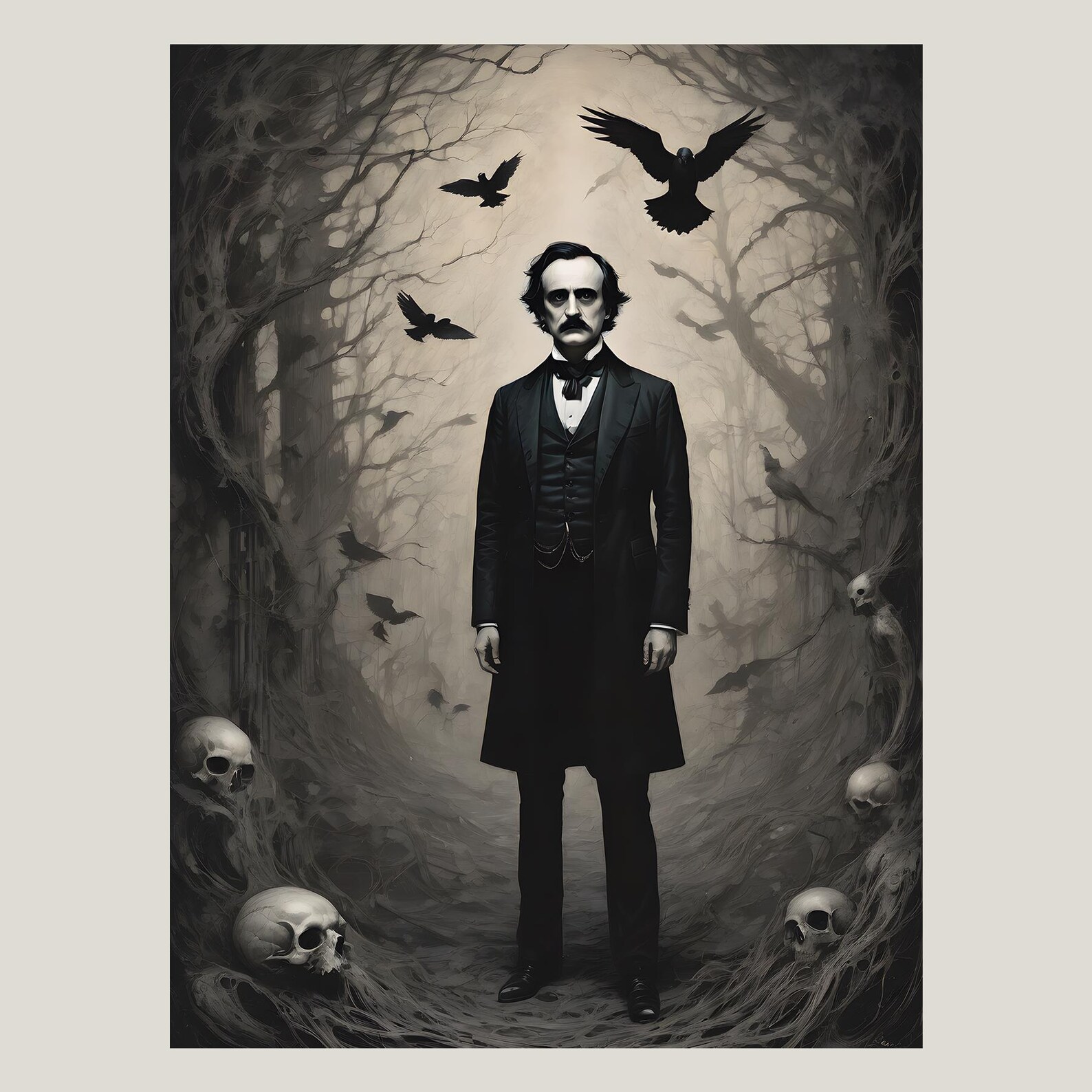 Edgar Allan Poe Poster, Gothic Literature Art Print, Macabre Decor Gift ...