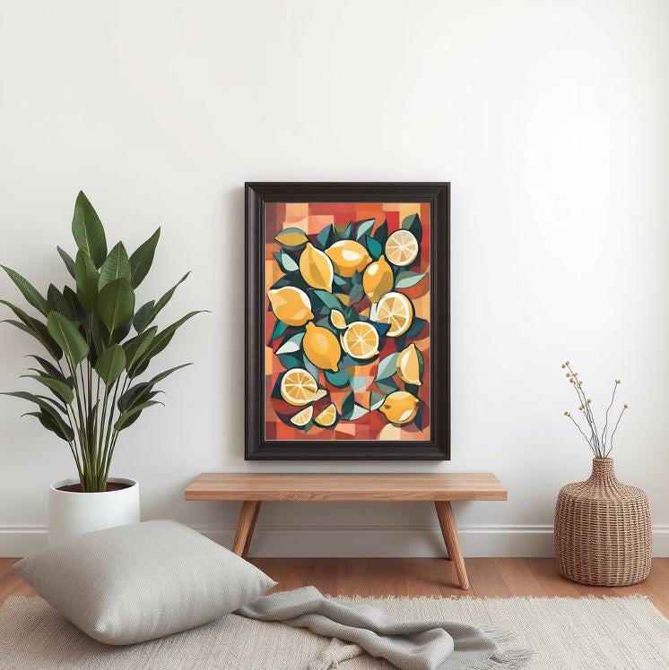 Lemons Illustration, Lemon Cubism Poster, Cubist Still Life Lemon Art ...