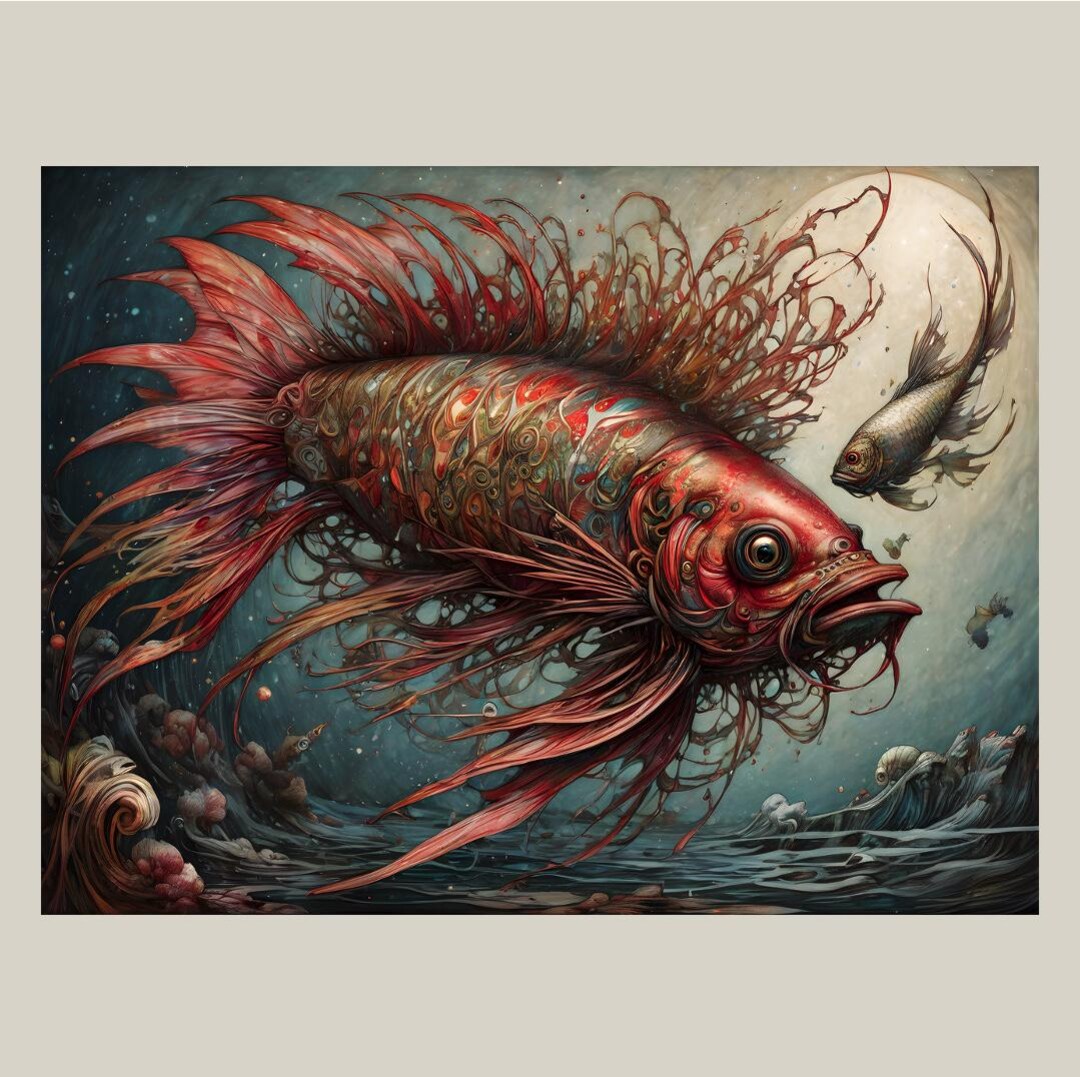 Fantasy Fish Wall Art, Surreal Ocean Creature Print, Mystical Aquatic ...