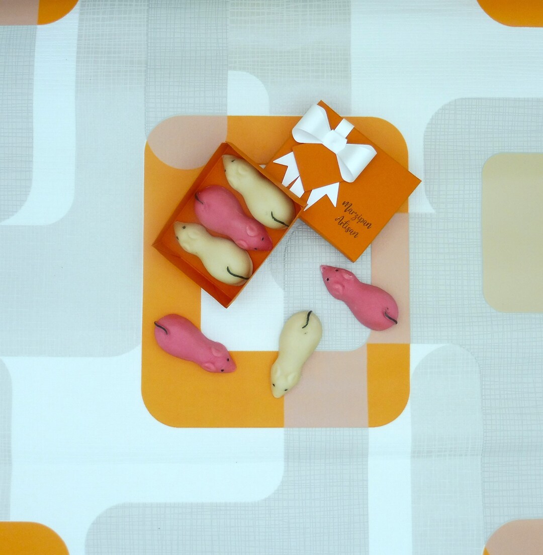 Marzipan Mice Box of 3 - White Pink Cute Mouse Shaped Vegan Sweets ...