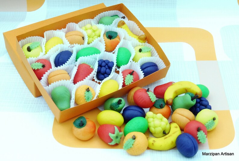 Marzipan Fruits Box of 20 - Marzipan Gift for Foodies Cake Topper ...