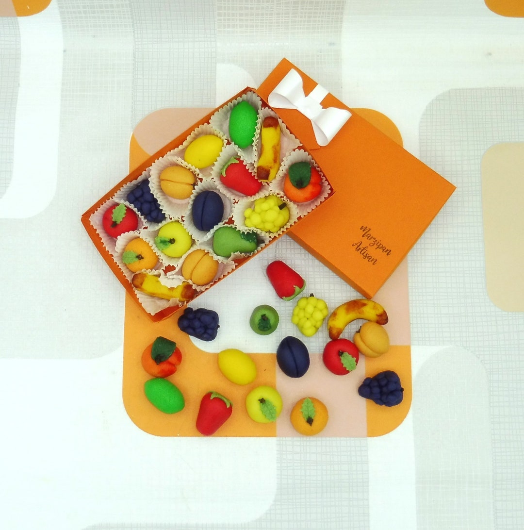 Marzipan Fruits Gift Box of 15 Handmade Cake Toppers, Food Lover ...