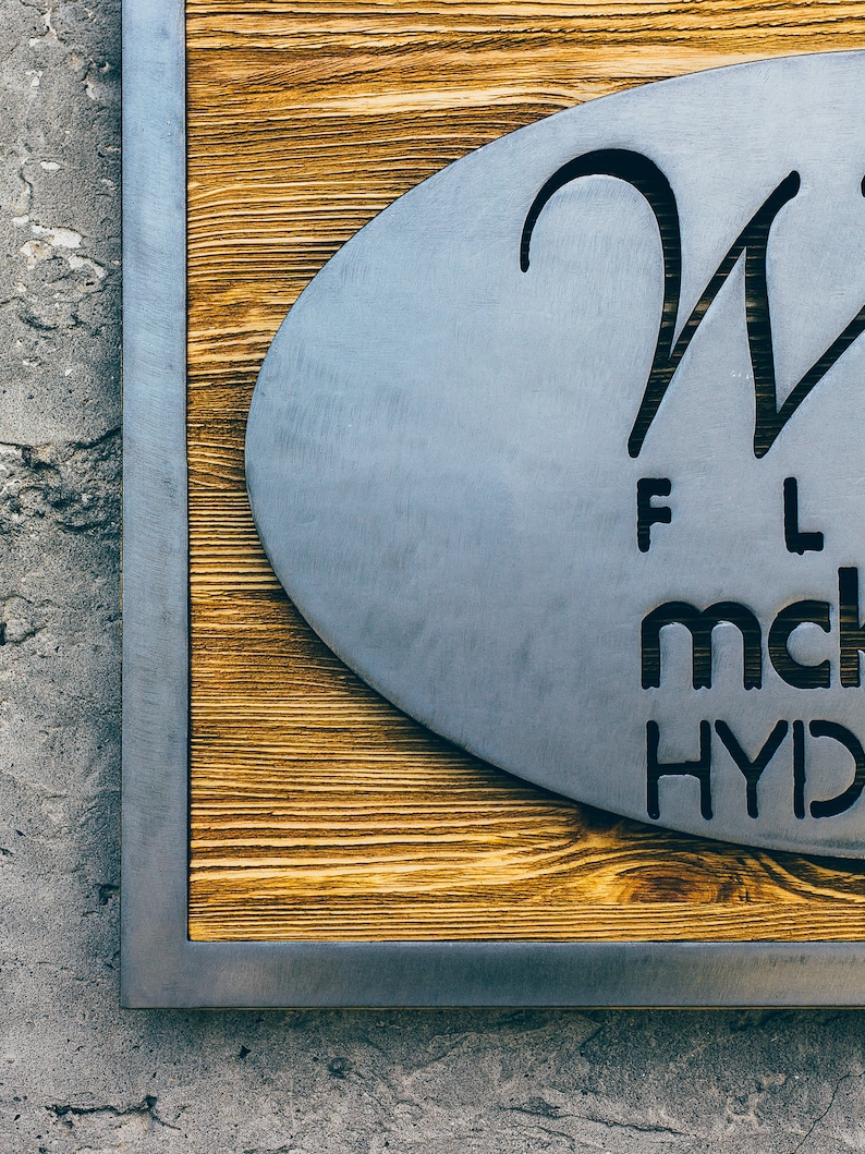 Modern Sign From Wood and Metal With Lighting. Polished Metal - Etsy