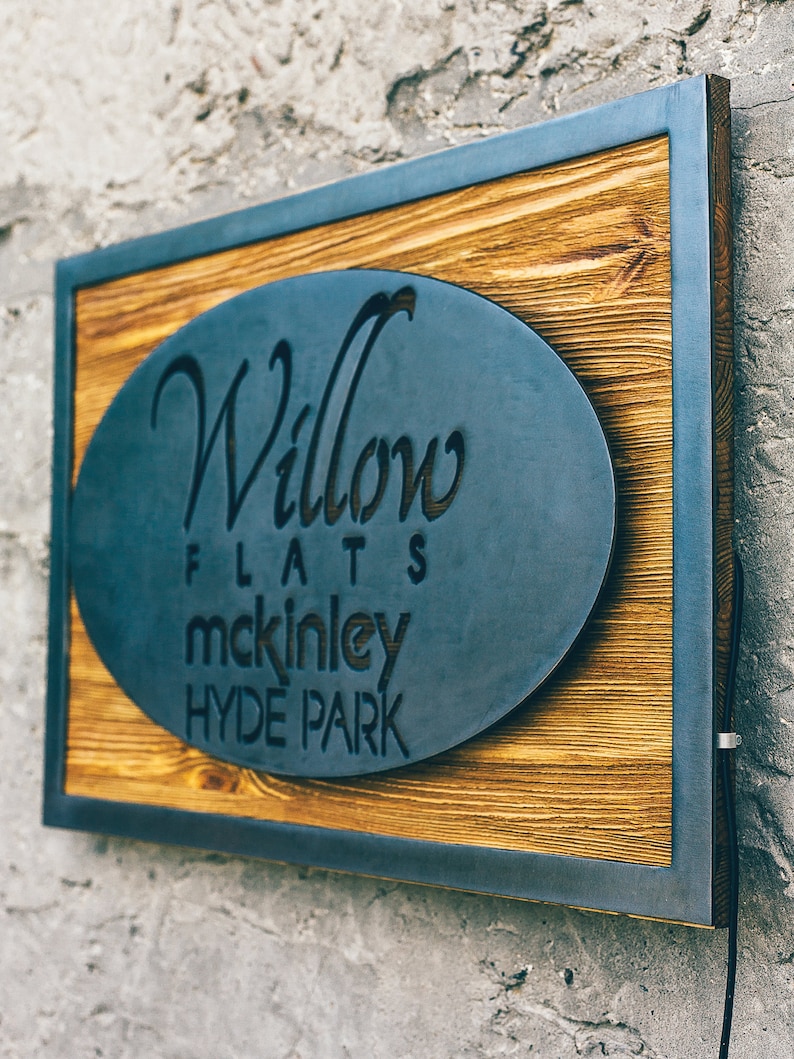Modern Sign From Wood and Metal With Lighting. Polished Metal - Etsy