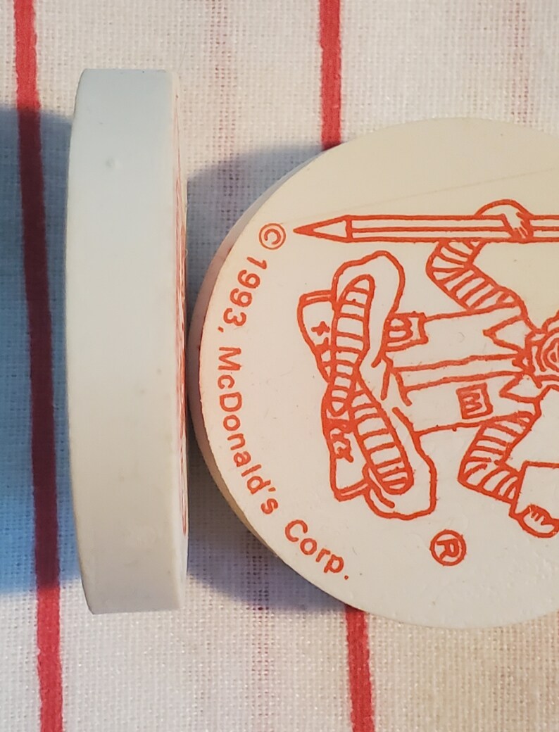 Erasers Calligraphy 1993 McDonalds 1.25 round erasers G007 Ronald ...