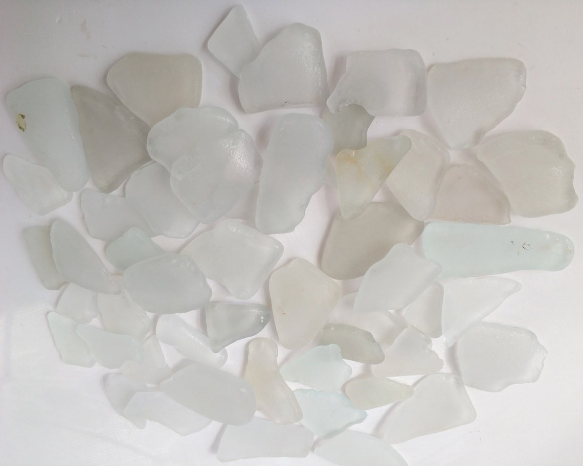 Set 50 Polished White Bulk Sea Glass - Material Natural Beach Stones ...