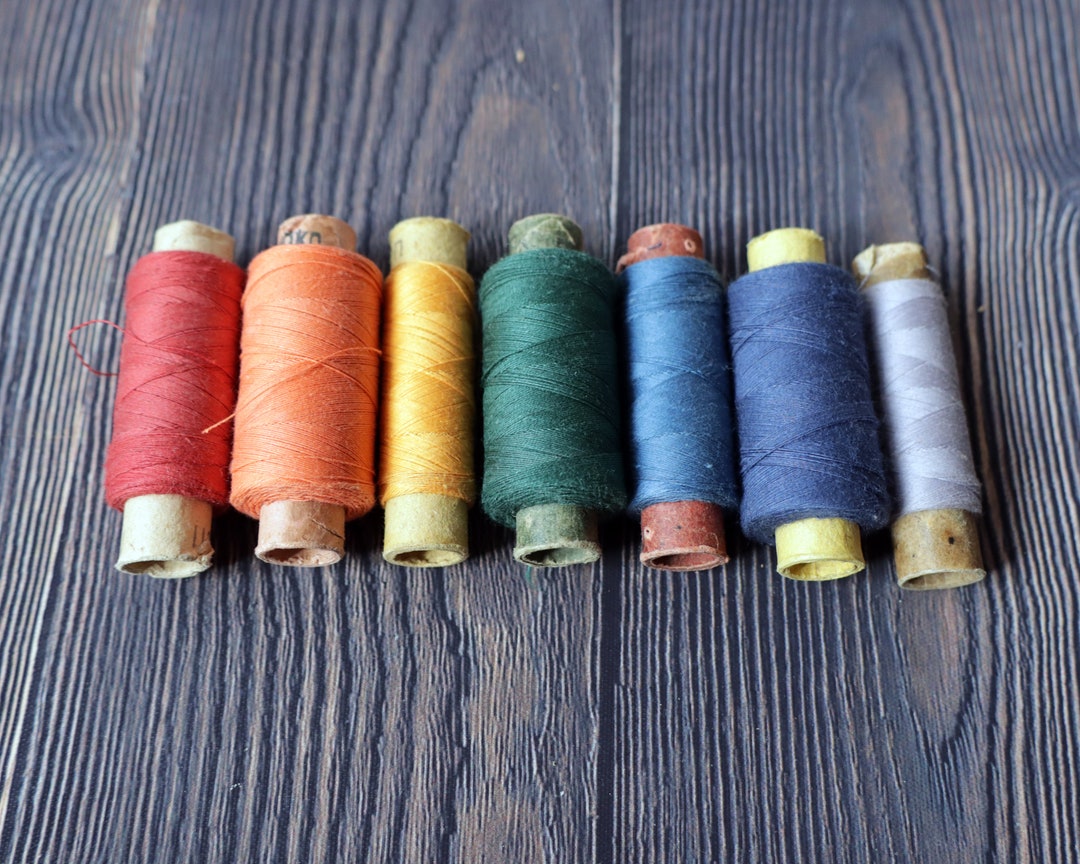 Set of 7 Different Big Vintage Soviet Cotton Thread in Spools Rainbow ...