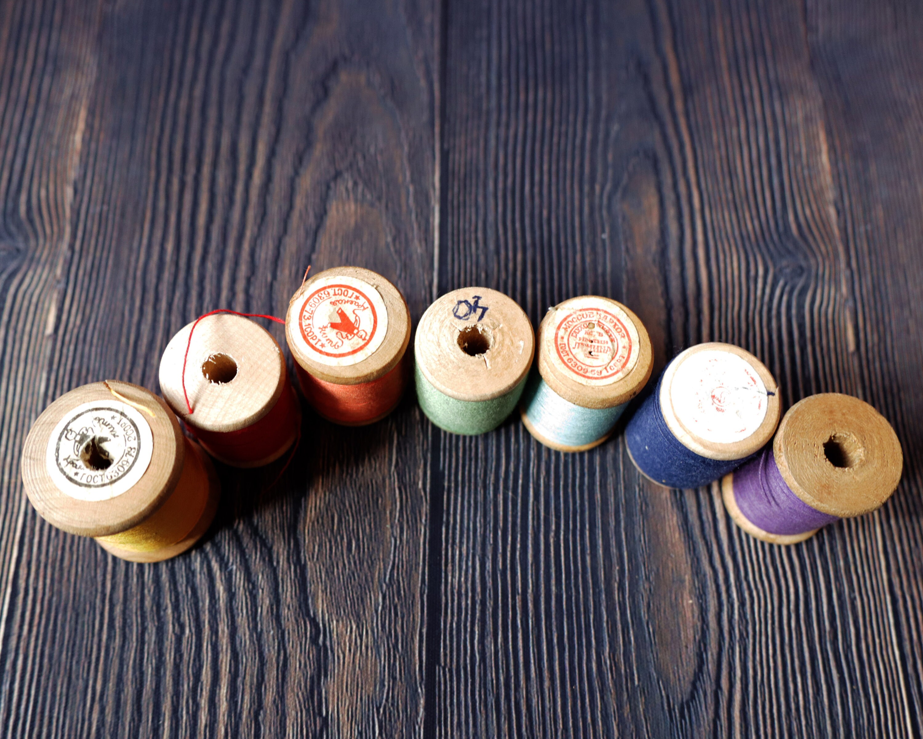 7 rainbow wooden reels with sewing cotton threads in classic | Etsy
