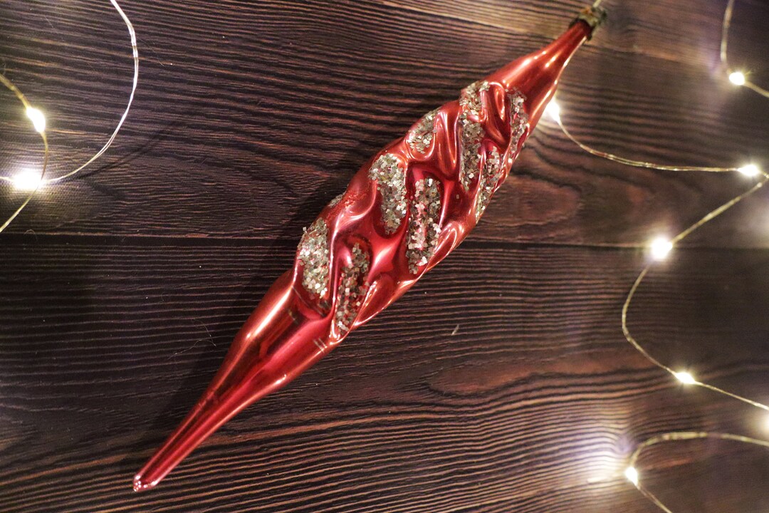 Red Vintage Large Glass Shiny Icicle on the Christmas Tree Toy Ornament ...
