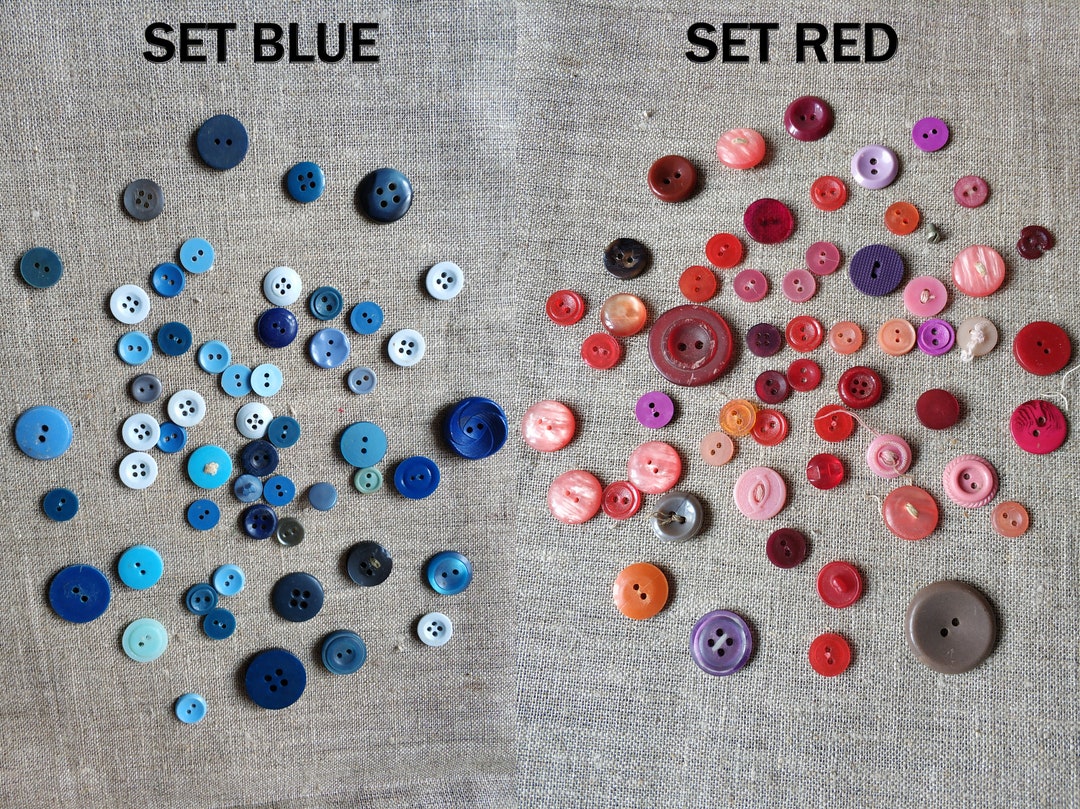 Set of Vintage Blue or Red Buttons - Used Soviet Buttons Light Blue and ...