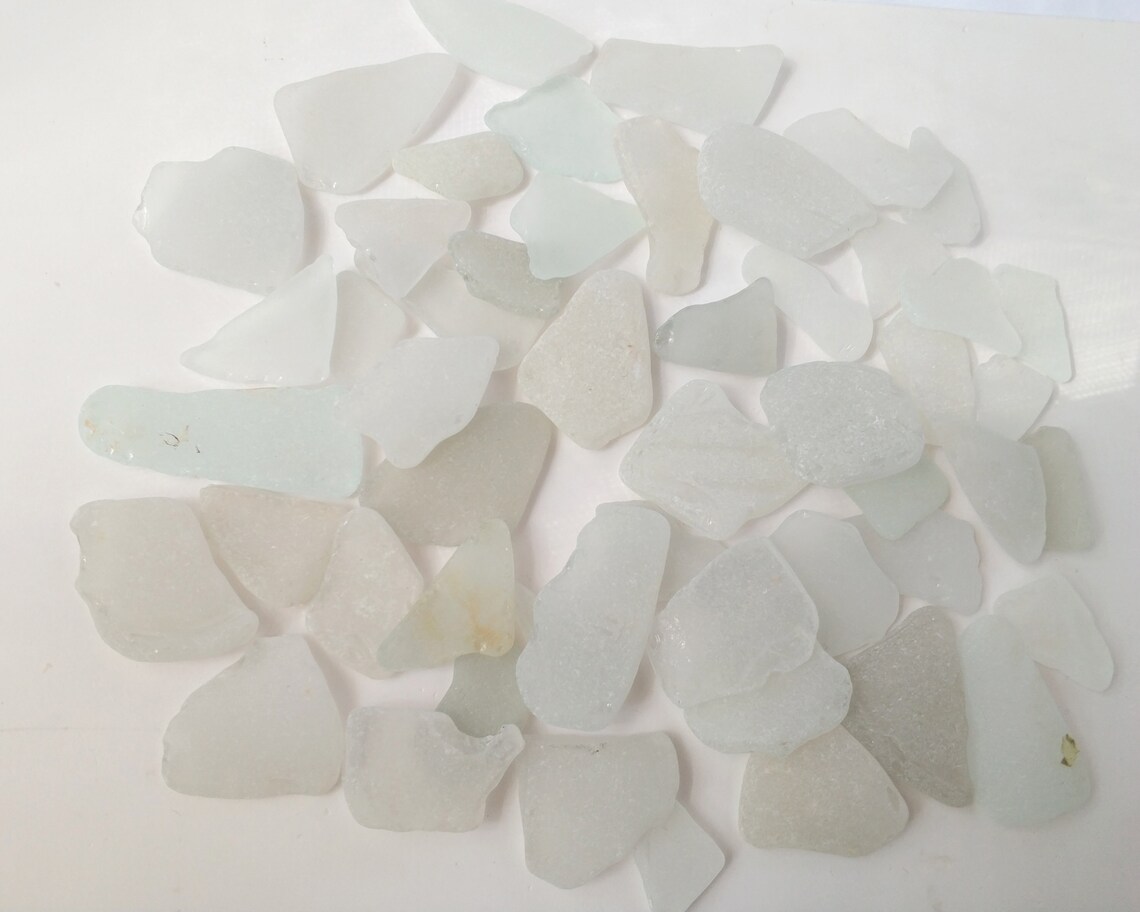 Set 50 Polished White Bulk Sea Glass - Material Natural Beach Stones ...