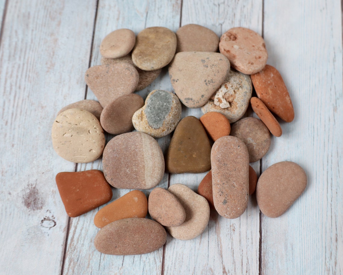 Set 25 Sea Flat Terracotta Stones Light Pink Orange Big Beach Pottery ...