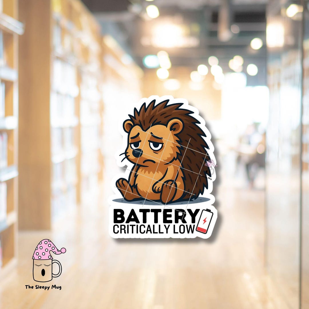 Battery Critically Low Hedgehog Sticker: Exhausted Adult Humor - Etsy
