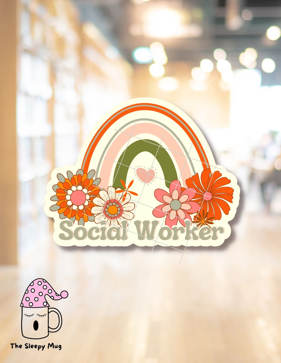 Social Worker Groovy Rainbow Sticker Inspirational Mental Flowers ...