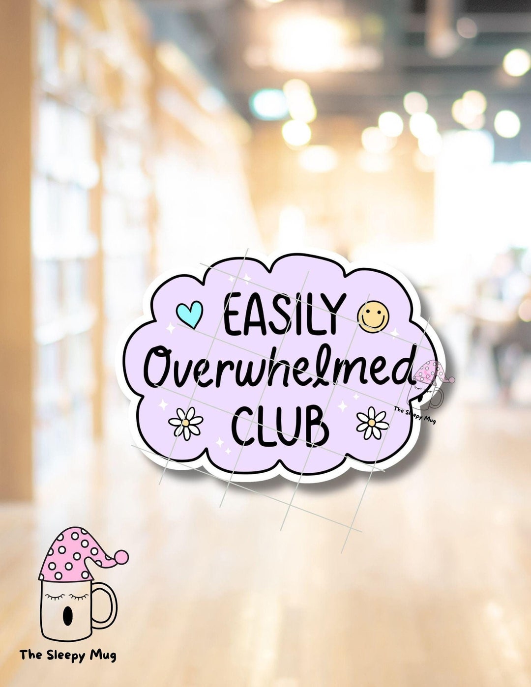 Easily Overwhelmed Club STICKER - Groovy Introvert Gift, Mental Health ...