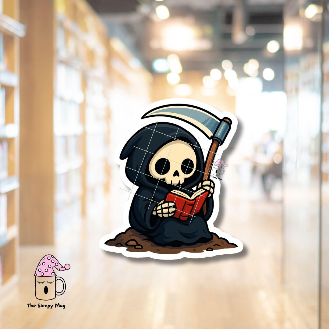 Cute Grim Reaper Reading Sticker - Weatherproof Vinyl - Etsy