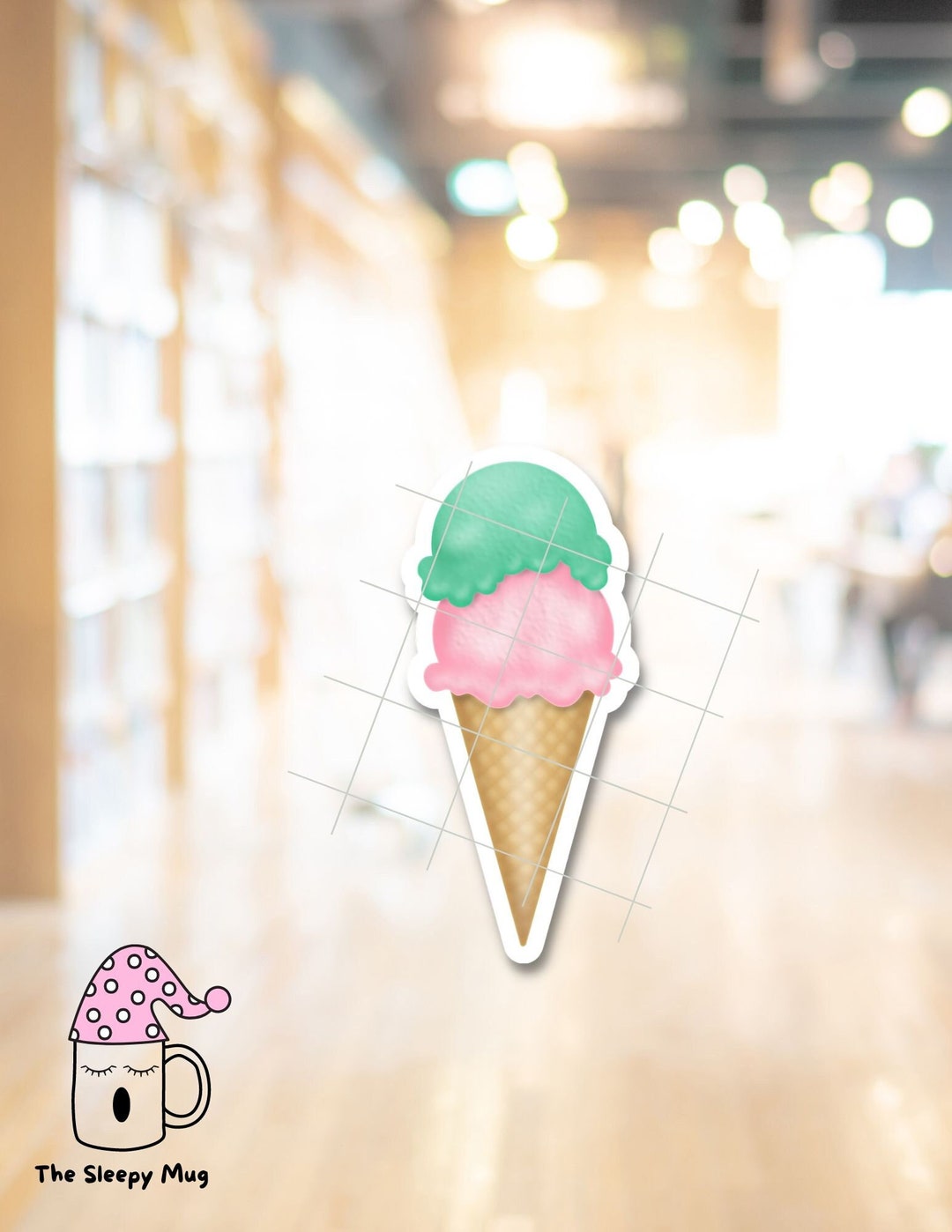 Double Ice Cream Cone Sticker Fun Sweets Shop Waffle Dessert Frozen ...