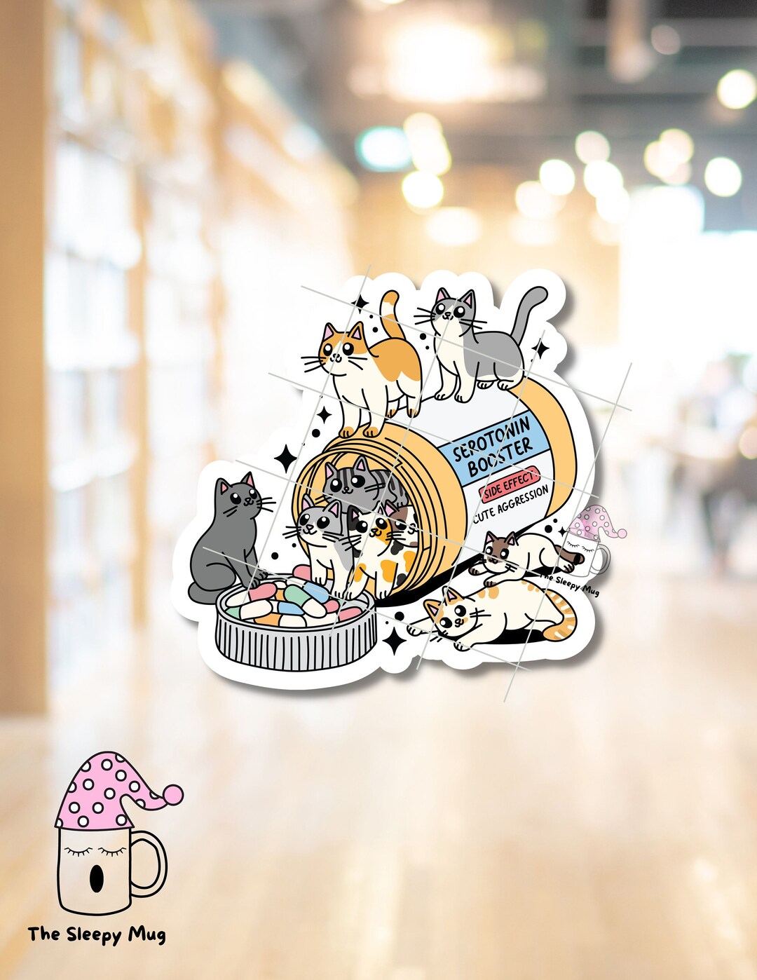 Serotonin Booster Cats STICKER Kittens Mental Health Cat Mom Fur Daily ...