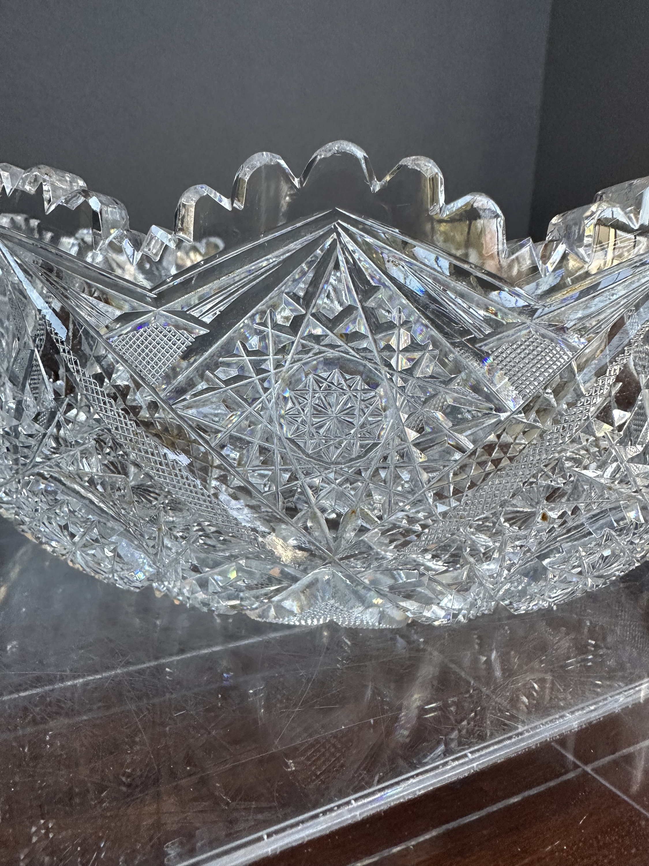 STUNNING Antique Crystal Hand Cut Bowl American Brilliant Period Early ...