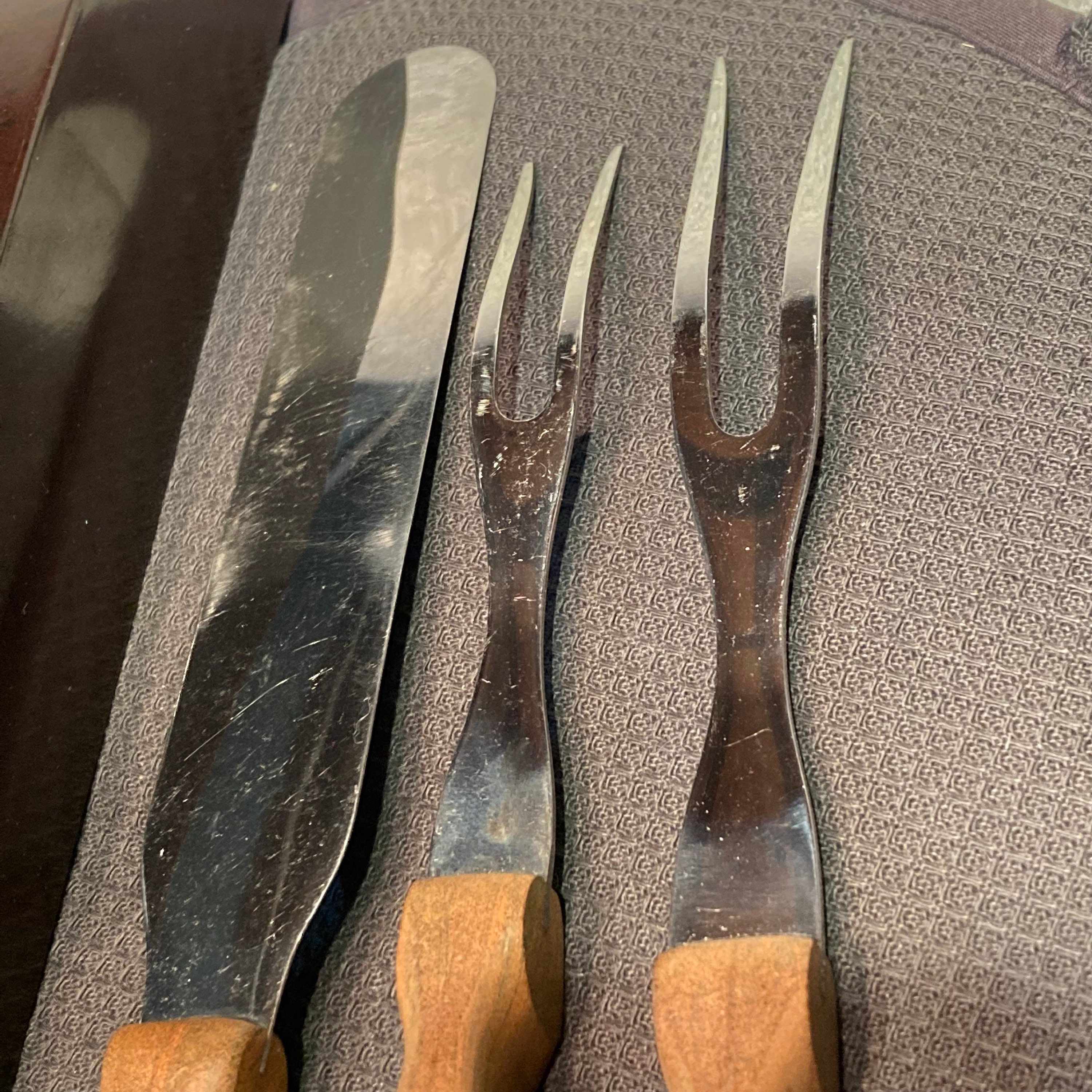 Cutco 3 Piece Hanging Set Serving Forks & Spreader Brown Wood | Etsy