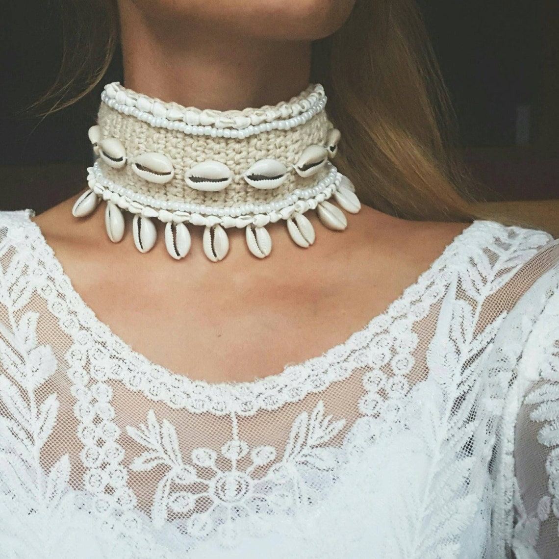 Cowrie Shell Choker Wedding White - Etsy
