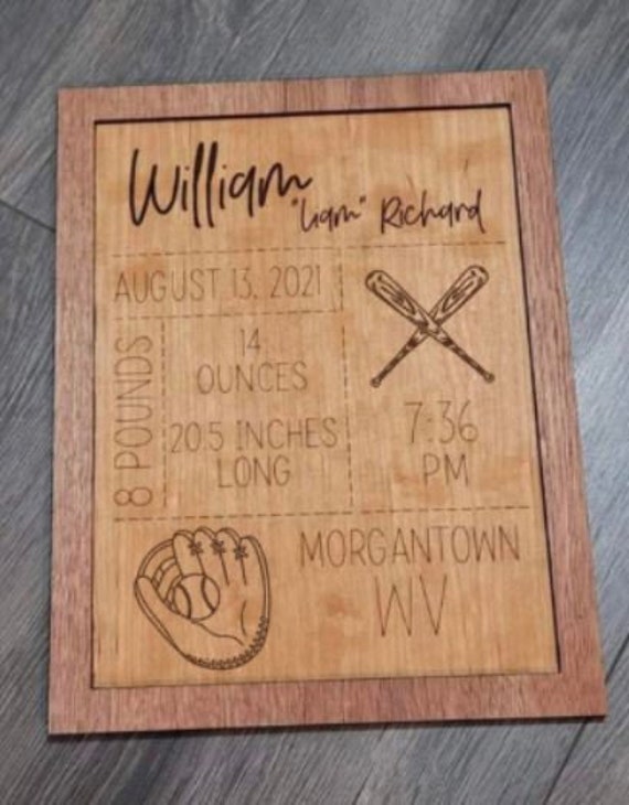 Birth Stat Announcement Birth Stat Sign Baseball SVG Laser | Etsy