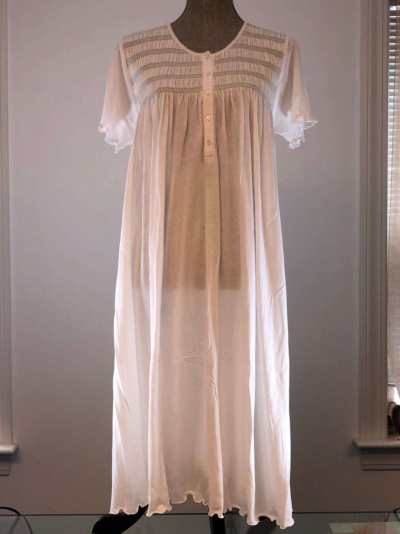 Peruvian Pima Cotton Nightgown With Hand-crochet Detail, Short Ruffle ...