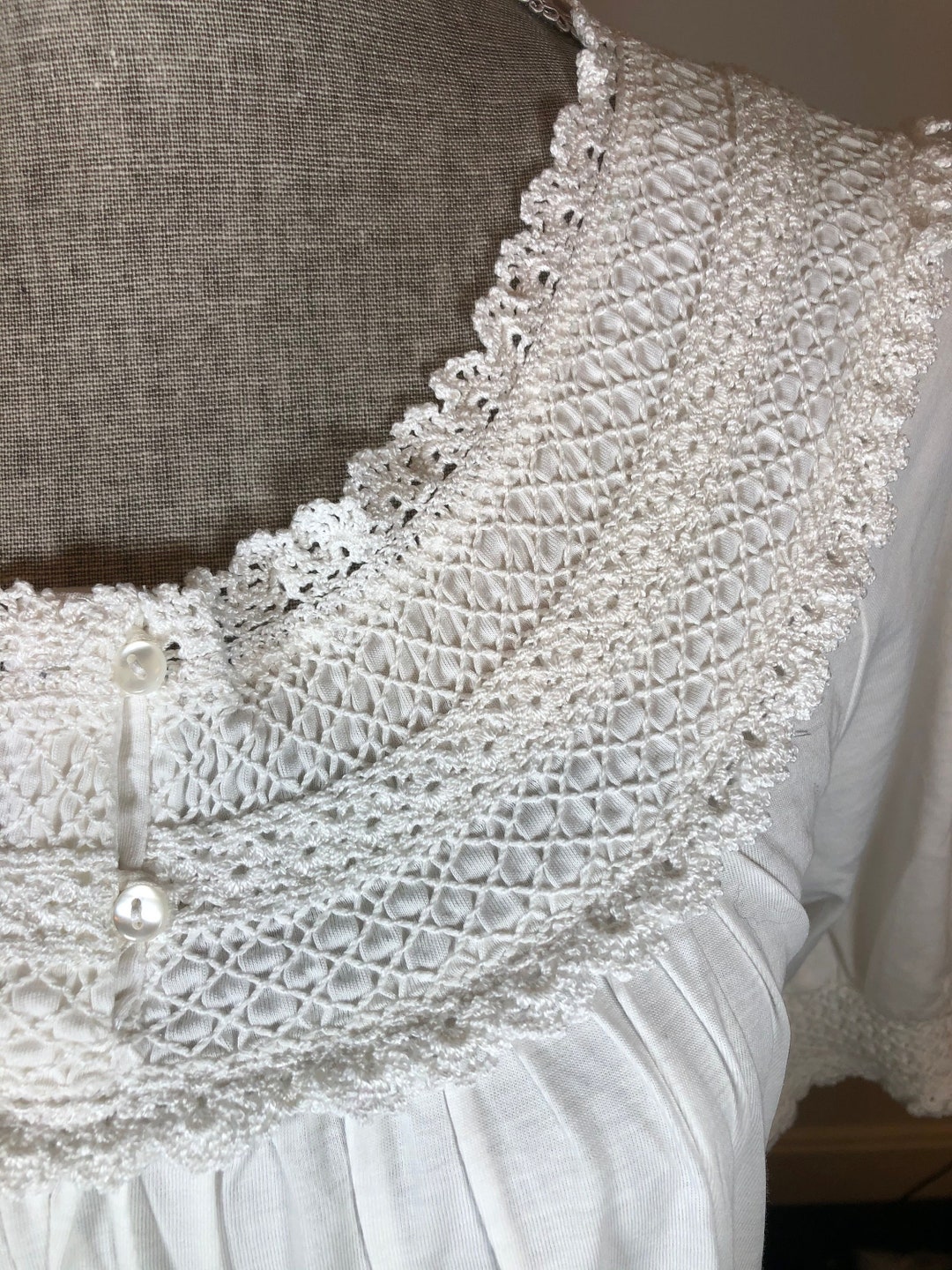 Peruvian Pima Cotton Nightgown, Hand Crochet Stitch on Neckline and ...