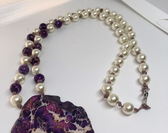 Purple, Tan, and Bronze Jasper Gemstone Fan Charm Necklace - Etsy