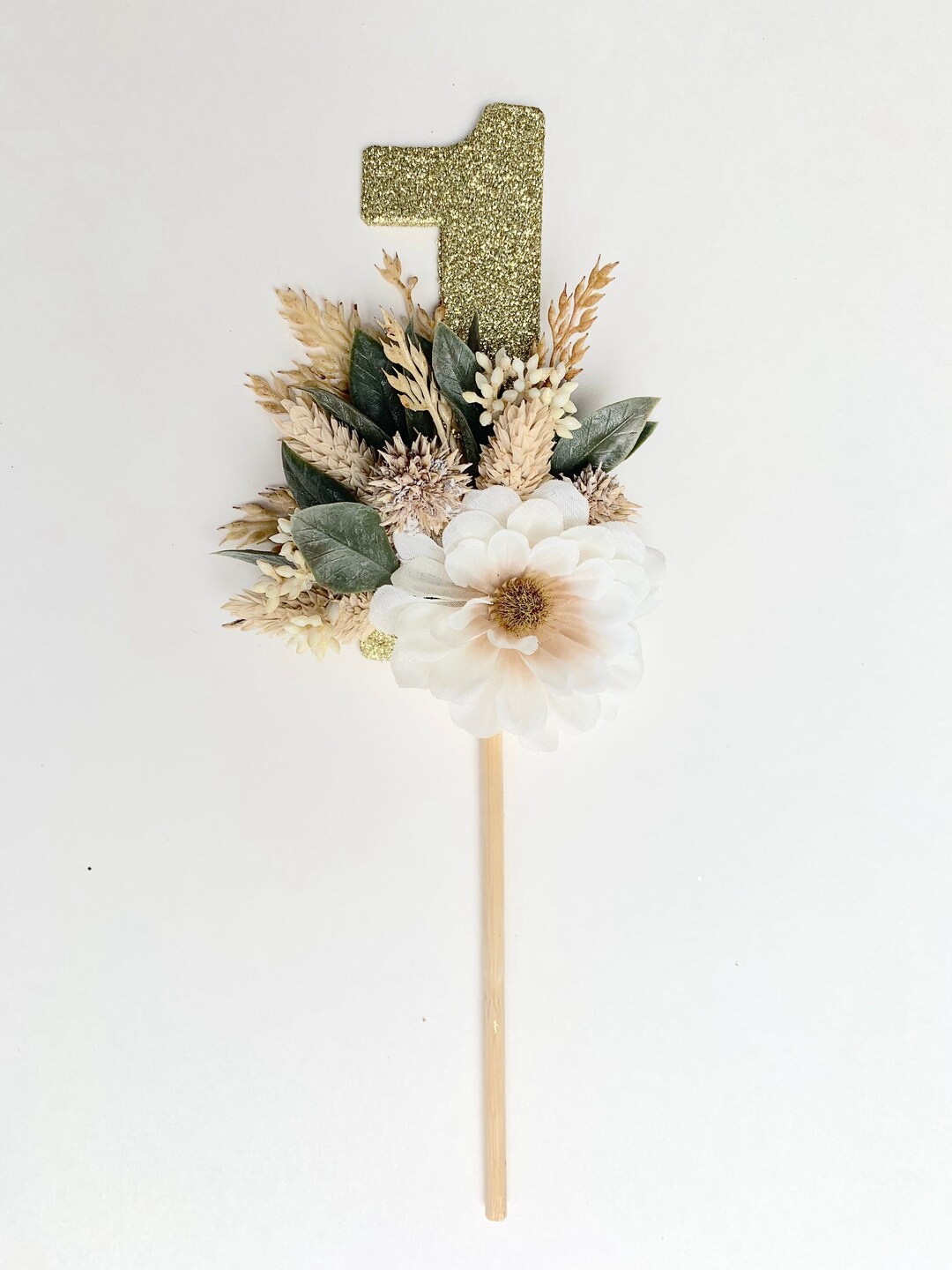 Floral First Birthday Cake Topper: Gold Number, Cake Smash Prop - Etsy