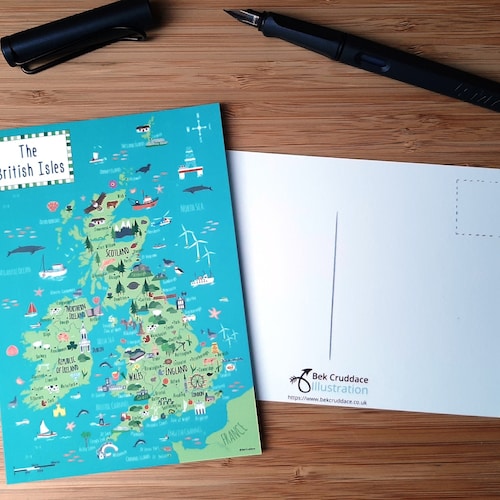 Illustrated Map of British Isles Postcard Hand-drawn Map - Etsy