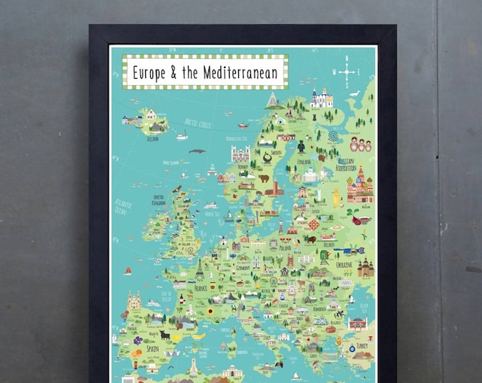 Illustrated Map of Europe Children's Europe Map A1 - Etsy