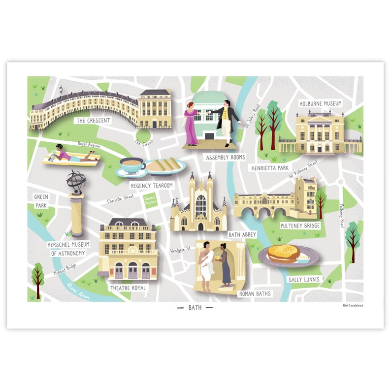Illustrated Map Bath, England - A4 - Hand-drawn Map - Poster - Perfect ...