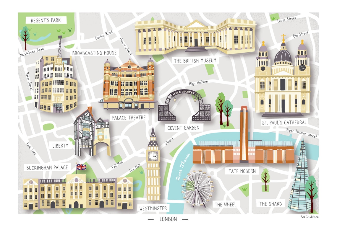 Illustrated Map London England A4 Hand-drawn Map Poster - Etsy